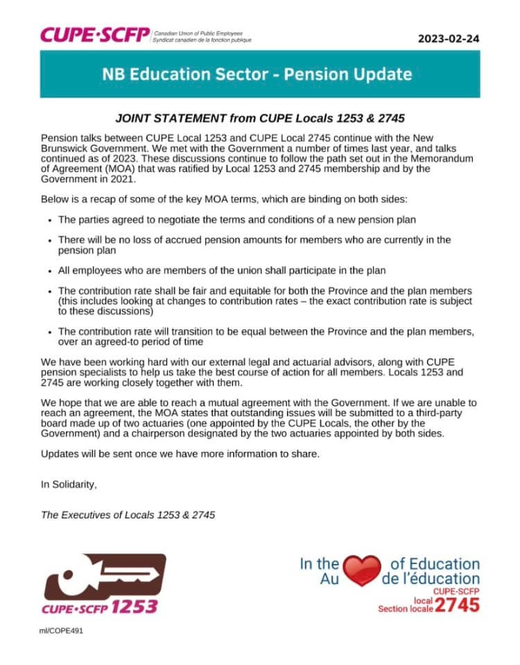PENSION UPDATE - CUPE 1253